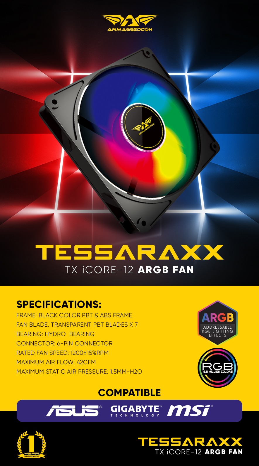 Armaggedon Tessaraxx ARGB Fan Kit, Pack of 3 Addressable RGB Fans ...